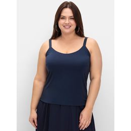 Spaghettitop sheego, Damen, Gr. 48, blau (marine), 70% Modal, 24% Polyester, 6% Elasthan, unifarben, Rundhals, Tops