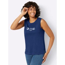 Shirttop Casual Looks, Damen, Gr. 38, blau (royalblau), 100% Baumwolle, gemustert, unifarben, Rundhals, Tops Shirttop