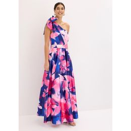 bonprix One-Shoulder-Kleid aus gl&auml;nzendem Satin, blau, Gr.38, Modern und femin: One-Shoulder-Kleid in Maxi-L&auml;nge aus gl&auml;nzendem Satin mit G&uuml;rtel und Allover-Print, womit es jedes Teil zu einem Unikat macht.