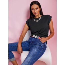 T-Shirt Heine "Shirt", Damen, Gr. 42, schwarz, 50% Modal, 44% Polyester, 6% Elasthan, unifarben, Rundhals, Shirts T-Shirt