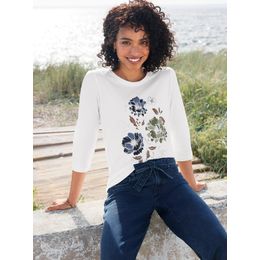3/4-Arm-Shirt Heine "Druck-Shirt", Damen, Gr. 34, ecru, braun, bedruckt, 95% Baumwolle, 5% Elasthan, gebl&uuml;mt, gemustert, Rundhals, Shirts 3/4-Arm-Shirt