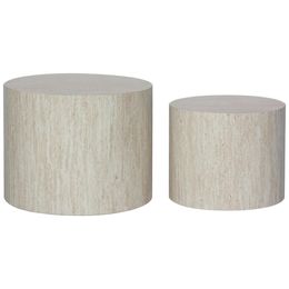 Mid.you Beistelltischset, Dekor Travertin, Holzwerkstoff, 2-teilig, Travertinoptik, oval, 48x38x38.5 cm, Wohnzimmer, Wohnzimmertische, Satztische