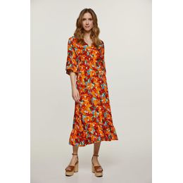 Florales Midikleid mit R&uuml;schendetail