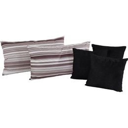 Dekokissen "Elba", schwarz (schwarz, gestreift unifarben), B:40cm L:40cm, Polyester, Westfalia Schlafkomfort, Dekokissen_Sitzkissen_Kissenh&uuml;llen, 5-teilig