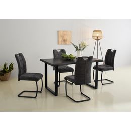 Esstisch Hela "GISELLE Baumkantentisch, K&uuml;chentisch", grau (grau, schwarz, grau), B:140cm H:76cm T:90cm, Tische, Esstisch, Kufengestell Metall, Industrial Design, 140 - 200 cm Breite, 2 Farben