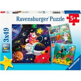 Puzzle Ravensburger "3x49, Tierwissenschaftler", bunt, Puzzles, KinderB:21cm H:21cm, Pappe, Motiv, Made in Europe, B:21cm H:21cm