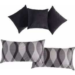 Dekokissen, schwarz (schwarz, gemustert), B:40cm L:40cm, Polyester, Westfalia Schlafkomfort, Dekokissen_Sitzkissen_Kissenh&uuml;llen, (5-tlg.)