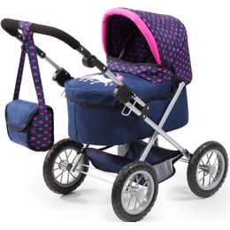 Puppenwagen BAYER "Trendy, blau/Einhorn", bunt (blau, pink), Puppenwagen, KinderB:39cm H:68cm T:68cm, Kunststoff, Metall, Stoff, mit Wickeltasche, B:39cm H:68cm T:68cm