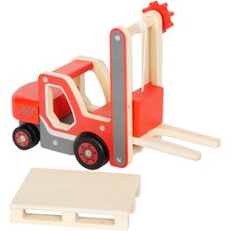 Spielzeug-Gabelstapler Small Foot "Gabelstapler mit Palette", bunt, Spielzeugfahrzeuge, KinderB:7cm H:17cm T:24cm, Holz, B:7cm H:17cm T:24cm