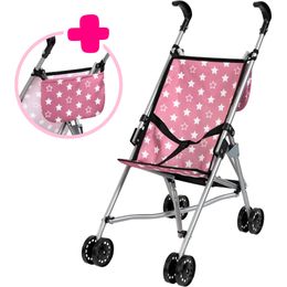 Puppenbuggy BAYER, rosa (sterne altrosa), Puppenwagen, KinderB:27cm H:56cm T:47cm, Kunststoff, Metall, Polyester, mit Tasche, B:27cm H:56cm T:47cm