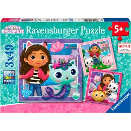 Puzzle Ravensburger "Spielzeit mit Gabby", bunt, Puzzles, KinderB:21cm H:21cm, Pappe, Motiv, 3 x 49 Teile; Made in Europe, B:21cm H:21cm