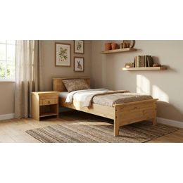 Massivholzbett OTTO HOME "Indra, Landhausstil, edles Design,zertifiziertes Massivholz", beige (natur), B:102cm H:75cm L:208cm, Betten, Massivholzbett, mit Kopfteil, mit dekorativen Fr&auml;sungen, aus Kiefer
