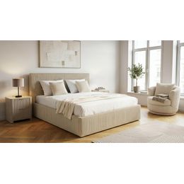 Polsterbett OTTO HOME "AVVRA in der Gr&ouml;&szlig;e 180x200 cm, mit flauschigen Breitcord bezogen", beige, B:201cm H:118cm L:220cm, Betten, Polsterbett, wahlweise mit Lattenrost und King-Matratze (28cm)