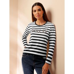 Langarmshirt Heine "Ringelshirt", Damen, Gr. 50, schwarz-wei&szlig; (ecru, schwarz, bedruckt), 95% Baumwolle, 5% Elasthan, bedruckt, gemustert, mehrfarbig, Rundhals, Shirts Langarmshirt