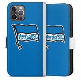 DeinDesign iPhone 12 Pro Handy Klapph&uuml;lle Handyh&uuml;lle aus Kunst Leder wei&szlig; Flip Case Hertha Bsc Official Licensed Product Flag Sideflip mit Lasche