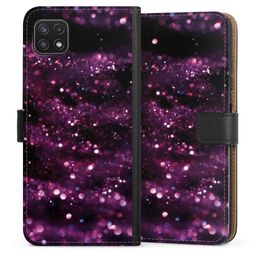 DeinDesign Galaxy A22 5G Handy Klapph&uuml;lle Handyh&uuml;lle aus Kunst Leder schwarz Flip Case Muster Glitter Glitzer Sideflip mit langer Lasche