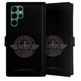 DeinDesign Galaxy S22 Ultra Handy Klapph&uuml;lle Handyh&uuml;lle aus Kunst Leder schwarz Flip Case Rock Acdc Merchandise Sideflip mit langer Lasche