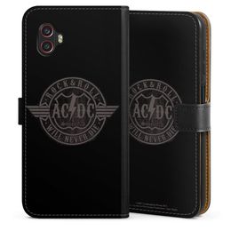 DeinDesign Galaxy XCover 6 Pro Handy Klapph&uuml;lle Handyh&uuml;lle aus Kunst Leder schwarz Flip Case Rock Acdc Merchandise Sideflip mit langer Lasche