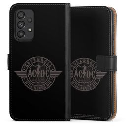 DeinDesign Galaxy A33 5G Handy Klapph&uuml;lle Handyh&uuml;lle aus Kunst Leder schwarz Flip Case Rock Acdc Merchandise Sideflip mit langer Lasche