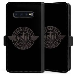 DeinDesign Galaxy S10 Plus Handy Klapph&uuml;lle Handyh&uuml;lle aus Kunst Leder schwarz Flip Case Rock Acdc Merchandise Sideflip mit Lasche