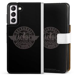DeinDesign Galaxy S21 5G Handy Klapph&uuml;lle Handyh&uuml;lle aus Kunst Leder wei&szlig; Flip Case Rock Acdc Merchandise Sideflip mit Lasche
