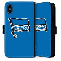 DeinDesign iPhone X Handy Klapph&uuml;lle Handyh&uuml;lle aus Kunst Leder schwarz Flip Case Hertha Bsc Official Licensed Product Flag Sideflip mit langer Lasche