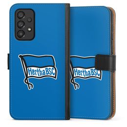 DeinDesign Galaxy A33 5G Handy Klapph&uuml;lle Handyh&uuml;lle aus Kunst Leder schwarz Flip Case Hertha Bsc Flag Official Licensed Product Sideflip mit langer Lasche