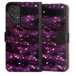 DeinDesign Galaxy A33 5G Handy Klapph&uuml;lle Handyh&uuml;lle aus Kunst Leder schwarz Flip Case Muster Glitter Glitzer Sideflip mit langer Lasche