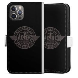 DeinDesign iPhone 12 Pro Handy Klapph&uuml;lle Handyh&uuml;lle aus Kunst Leder wei&szlig; Flip Case Rock Acdc Merchandise Sideflip mit Lasche