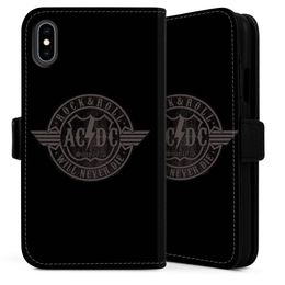 DeinDesign iPhone Xs Handy Klapph&uuml;lle Handyh&uuml;lle aus Kunst Leder schwarz Flip Case Rock Acdc Merchandise Sideflip mit langer Lasche