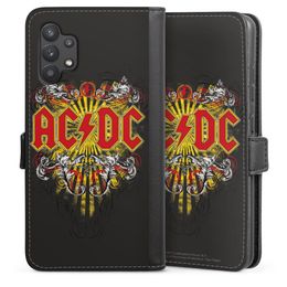 DeinDesign Galaxy A32 4G Handy Klapph&uuml;lle Handyh&uuml;lle aus Kunst Leder schwarz Flip Case Music Acdc Rock Sideflip mit Lasche