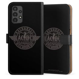 DeinDesign Galaxy A13 4G Handy Klapph&uuml;lle Handyh&uuml;lle aus Kunst Leder schwarz Flip Case Rock Acdc Merchandise Sideflip mit langer Lasche
