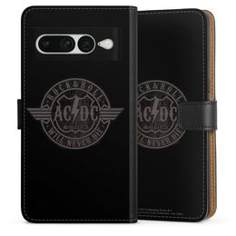 DeinDesign Google Pixel 7 Pro Handy Klapph&uuml;lle Handyh&uuml;lle aus Kunst Leder schwarz Flip Case Rock Acdc Merchandise Sideflip mit langer Lasche