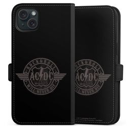 DeinDesign iPhone 15 Plus Handy Klapph&uuml;lle Handyh&uuml;lle aus Kunst Leder schwarz Flip Case Rock Acdc Merchandise Sideflip mit Lasche