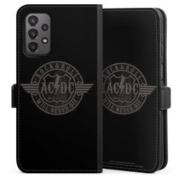 DeinDesign Galaxy A23 5G Handy Klapph&uuml;lle Handyh&uuml;lle aus Kunst Leder schwarz Flip Case Rock Acdc Merchandise Sideflip mit Lasche