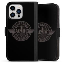 DeinDesign iPhone 13 Pro Handy Klapph&uuml;lle Handyh&uuml;lle aus Kunst Leder schwarz Flip Case Rock Acdc Merchandise Sideflip mit Lasche