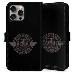 DeinDesign iPhone 16 Pro Handy Klapph&uuml;lle Handyh&uuml;lle aus Kunst Leder schwarz Flip Case Rock Acdc Merchandise Sideflip mit Lasche