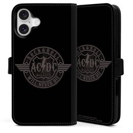 DeinDesign iPhone 16 Plus Handy Klapph&uuml;lle Handyh&uuml;lle aus Kunst Leder schwarz Flip Case Rock Acdc Merchandise Sideflip mit Lasche
