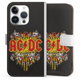 DeinDesign iPhone 14 Pro Handy Klapph&uuml;lle Handyh&uuml;lle aus Kunst Leder wei&szlig; Flip Case Music Acdc Rock Sideflip mit Lasche