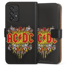DeinDesign Galaxy A53 5G Handy Klapph&uuml;lle Handyh&uuml;lle aus Kunst Leder schwarz Flip Case Music Acdc Rock Sideflip mit langer Lasche