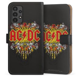 DeinDesign Galaxy A13 4G Handy Klapph&uuml;lle Handyh&uuml;lle aus Kunst Leder schwarz Flip Case Music Acdc Rock Sideflip mit langer Lasche