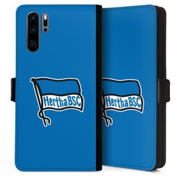 DeinDesign Huawei P30 Pro Handy Klapph&uuml;lle Handyh&uuml;lle aus Kunst Leder schwarz Flip Case Hertha Bsc Official Licensed Product Flag Sideflip mit langer Lasche