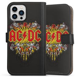 DeinDesign iPhone 13 Pro Max Handy Klapph&uuml;lle Handyh&uuml;lle aus Kunst Leder schwarz Flip Case Music Acdc Rock Sideflip mit langer Lasche