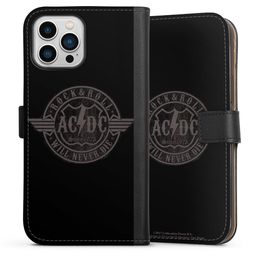 DeinDesign iPhone 13 Pro Max Handy Klapph&uuml;lle Handyh&uuml;lle aus Kunst Leder schwarz Flip Case Rock Acdc Merchandise Sideflip mit langer Lasche
