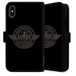 DeinDesign iPhone X Handy Klapph&uuml;lle Handyh&uuml;lle aus Kunst Leder schwarz Flip Case Rock Acdc Merchandise Sideflip mit langer Lasche