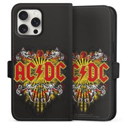 DeinDesign iPhone 15 Pro Max Handy Klapph&uuml;lle Handyh&uuml;lle aus Kunst Leder schwarz Flip Case Music Acdc Rock Sideflip mit Lasche