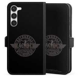 DeinDesign Galaxy S23+ Handy Klapph&uuml;lle Handyh&uuml;lle aus Kunst Leder schwarz Flip Case Rock Acdc Merchandise Sideflip mit Lasche