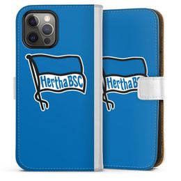 DeinDesign iPhone 12 Pro Max Handy Klapph&uuml;lle Handyh&uuml;lle aus Kunst Leder wei&szlig; Flip Case Hertha Bsc Official Licensed Product Flag Sideflip mit Lasche