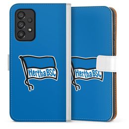 DeinDesign Galaxy A33 5G Handy Klapph&uuml;lle Handyh&uuml;lle aus Kunst Leder wei&szlig; Flip Case Hertha Bsc Flag Official Licensed Product Sideflip mit Lasche