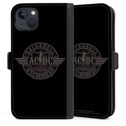 DeinDesign iPhone 13 Handy Klapph&uuml;lle Handyh&uuml;lle aus Kunst Leder schwarz Flip Case Rock Acdc Merchandise Sideflip mit Lasche